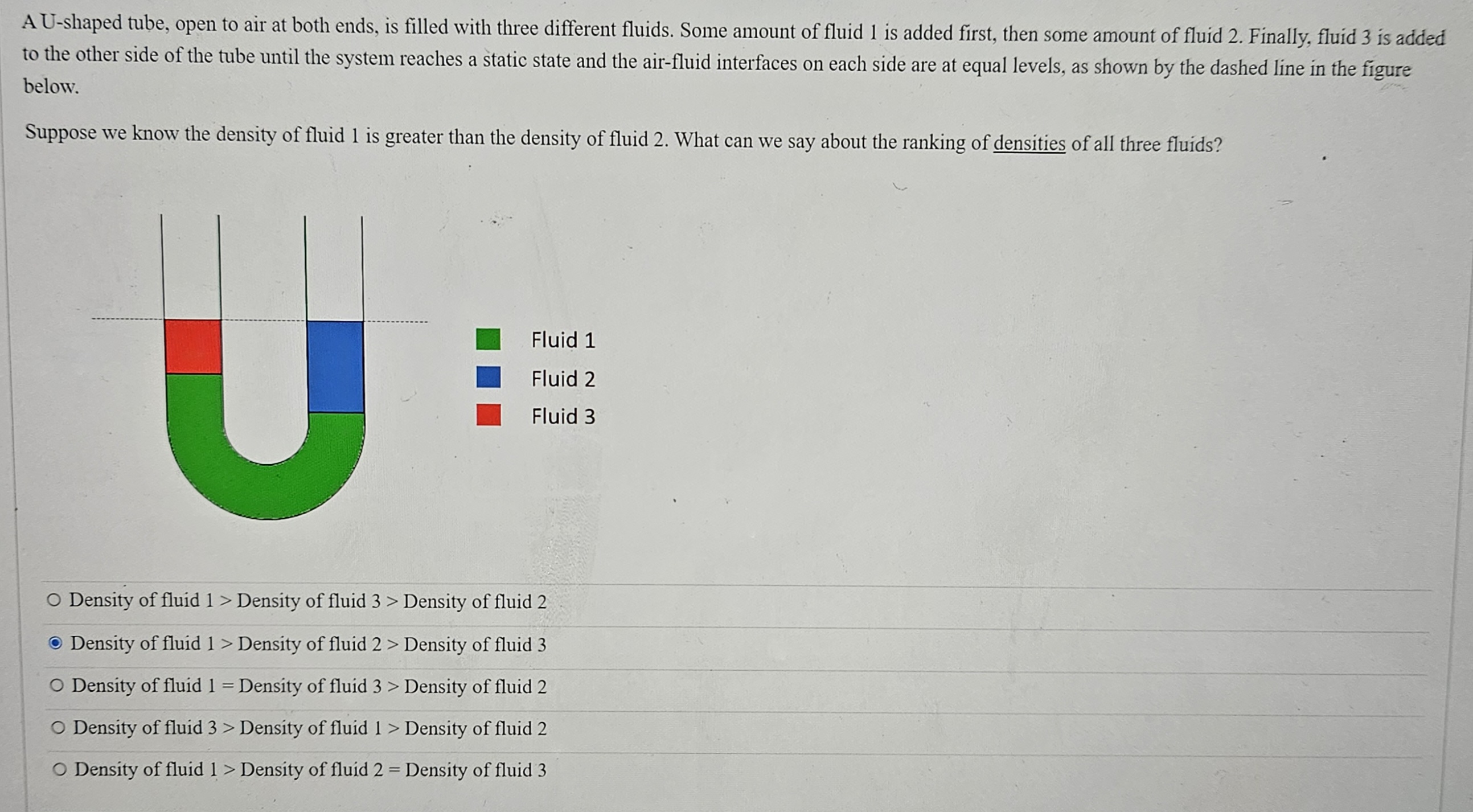 Solved A U-shaped tube, open to air at both ends, is filled | Chegg.com