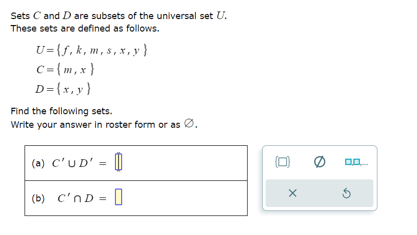 Solved Sets C and D are subsets of the universal set U. | Chegg.com