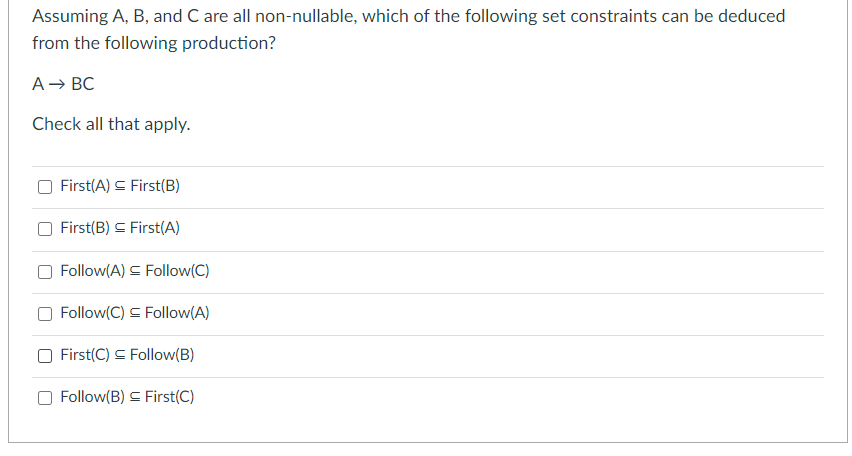 Solved Assuming A, B, and C are all non-nullable, which of | Chegg.com