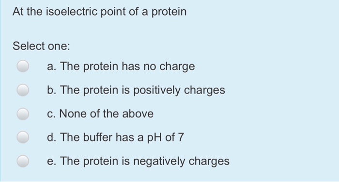 Solved At the isoelectric point of a protein Select one: a. | Chegg.com