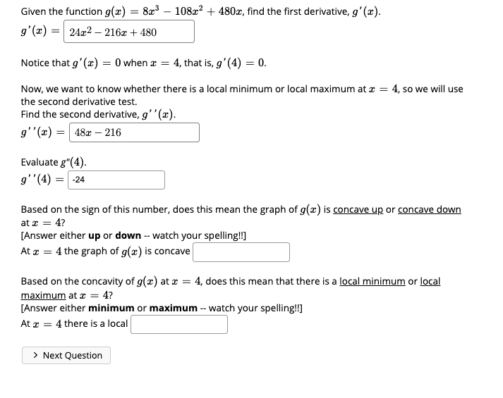 Solved Given the function g(x) = 8x3 - 108r2 + 480x, find | Chegg.com