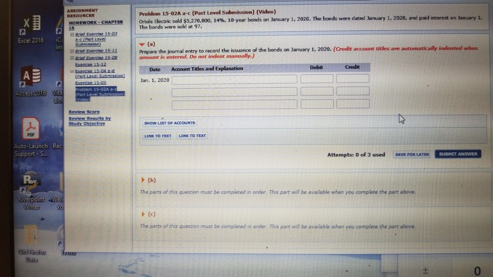 Solved Problem 15-02A a-c (Part Level Submission) (Video) | Chegg.com