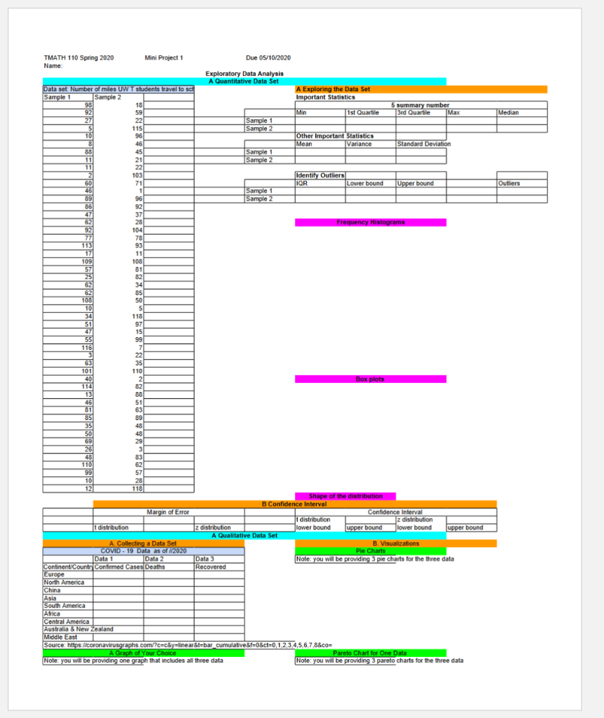 TMATH 110 Spring 2020 Name: Mini Project 1 Due | Chegg.com