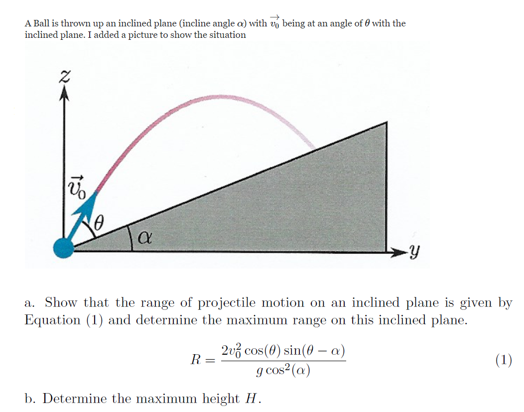 Solved A Ball is thrown up an inclined plane (incline angle | Chegg.com