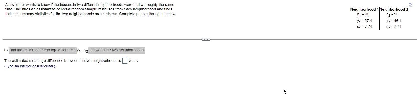 Solved A developer wants to know if the houses in two | Chegg.com