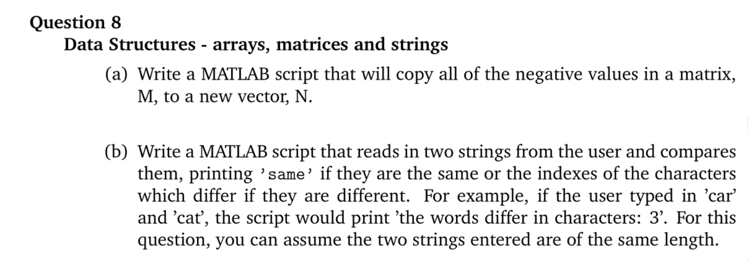 Solved Question 8 Data Structures Arrays Matrices And 6017