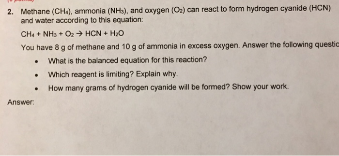 Solved Methane (CH4), ammonia (NHa), and oxygen (O2) can | Chegg.com
