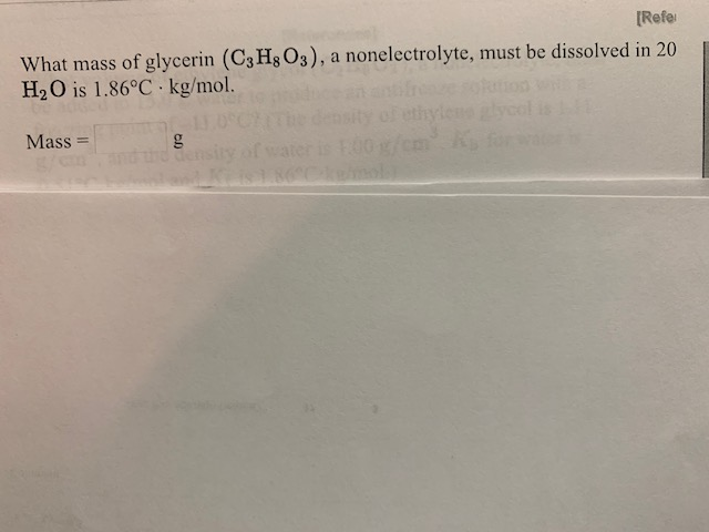 Solved What mass of glycerin (C3H8O3), a nonelectrolyte, | Chegg.com