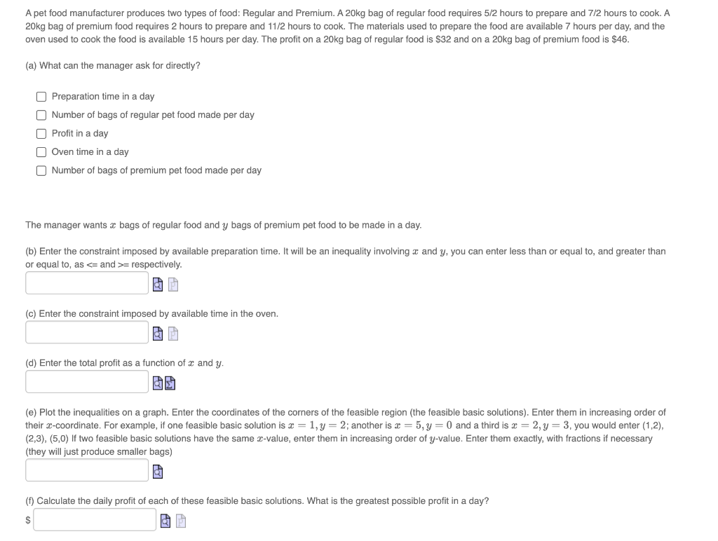 Solved A pet food manufacturer produces two types of food: | Chegg.com