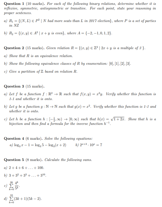 Solved Question 1 (10 marks). For each of the following | Chegg.com