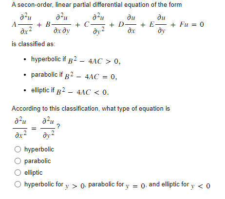 Solved A secon-order, linear partial differential equation | Chegg.com