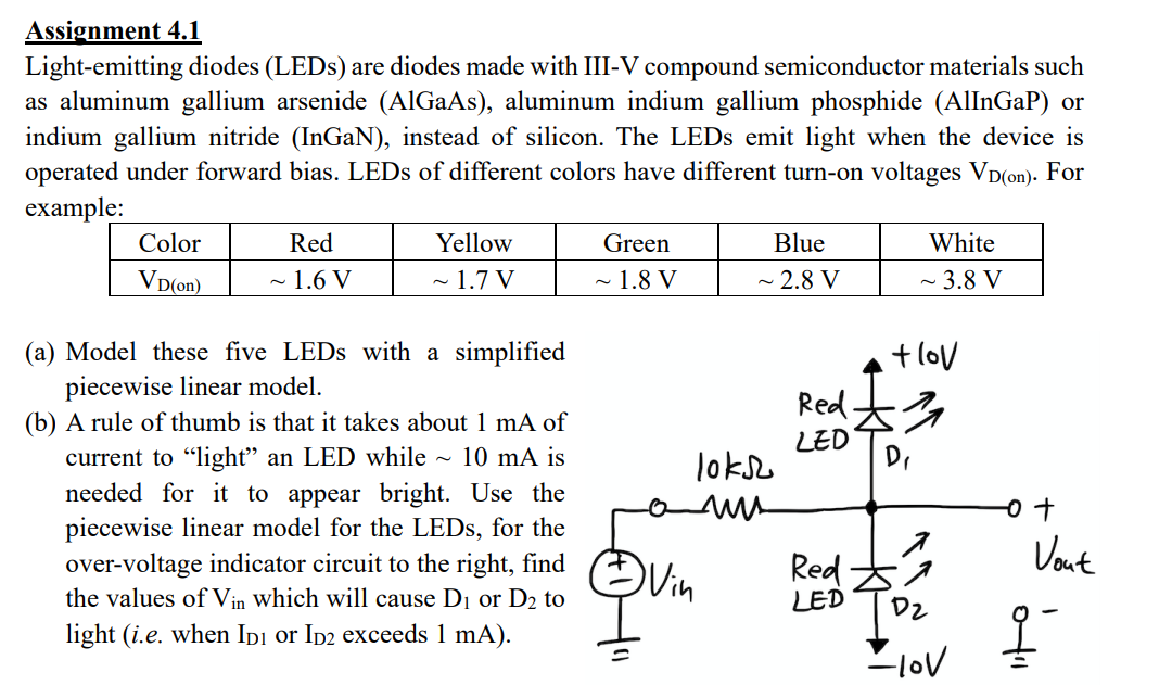 Solved Assignment 4.1 Light-emitting diodes (LEDs) are | Chegg.com Solved Assignment 4.1 Light-emitting diodes (LEDs) are | Chegg.com