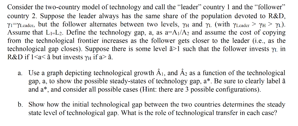 Consider the two-country model of technology and call | Chegg.com