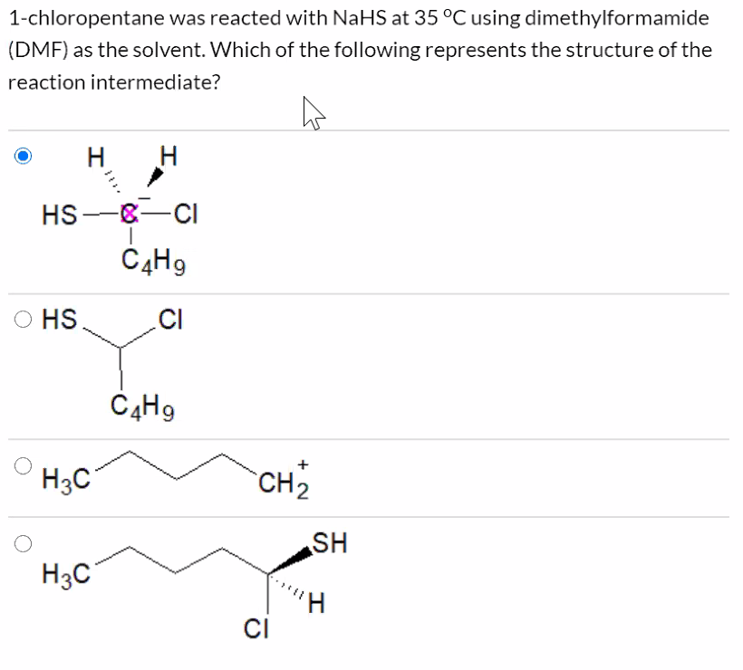 Solved 1-chloropentane was reacted with NaHS at 35 °C using | Chegg.com