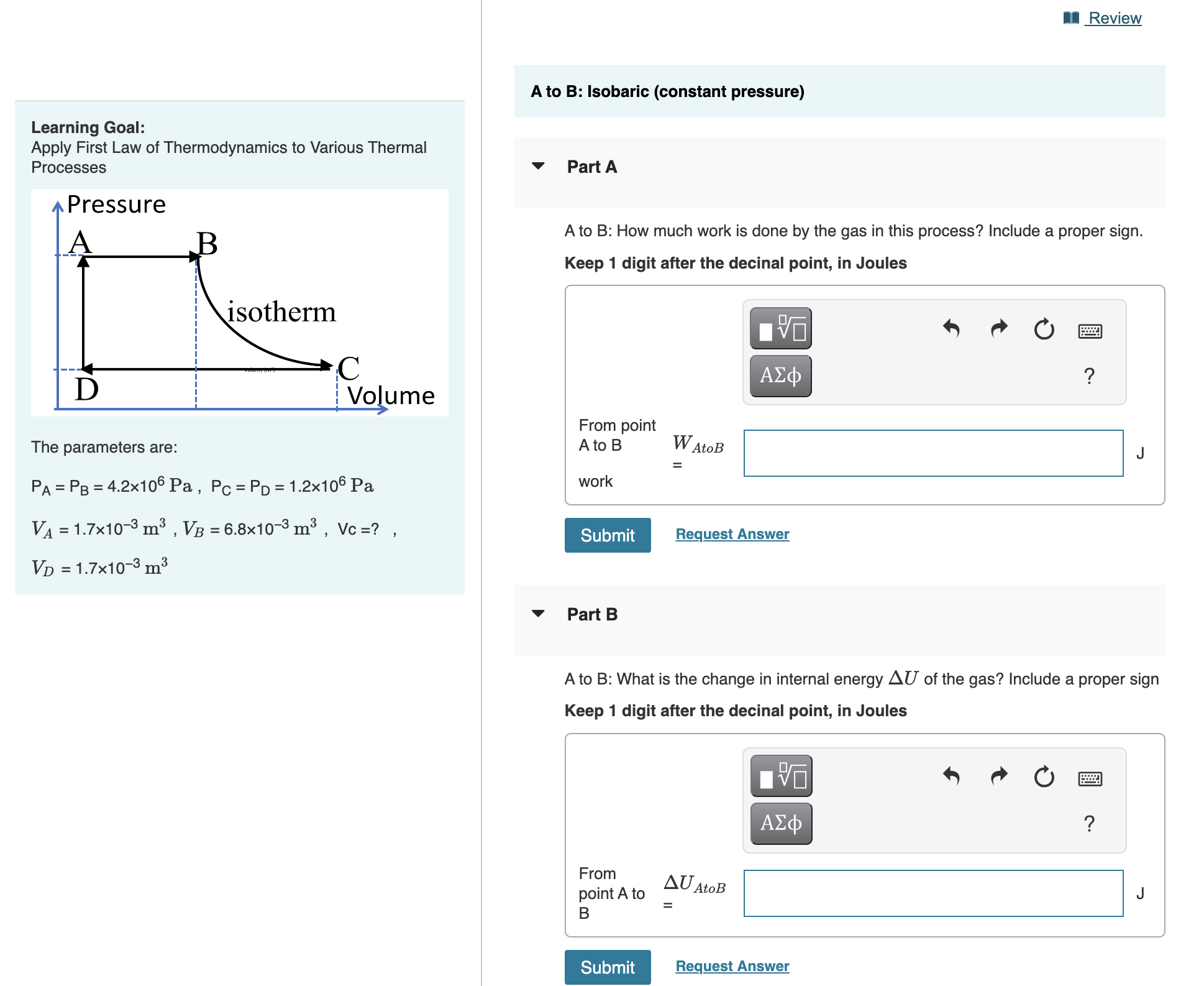 Solved A to B: Isobaric (constant pressure) Learning Goal: | Chegg.com