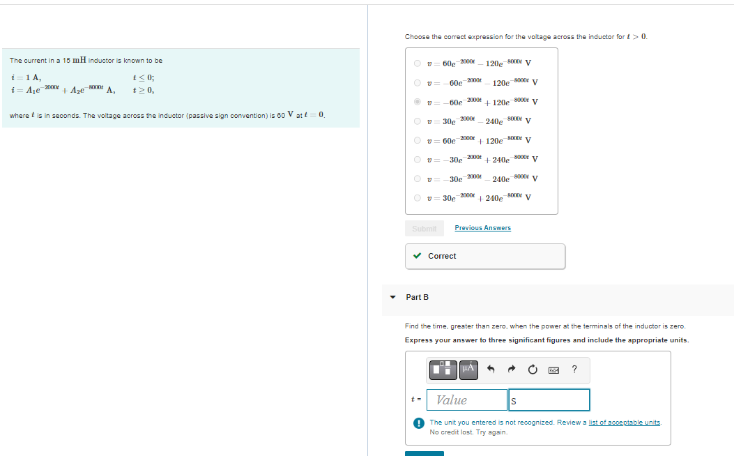 Solved The current in a 15mH inductor is known to be i=1 | Chegg.com