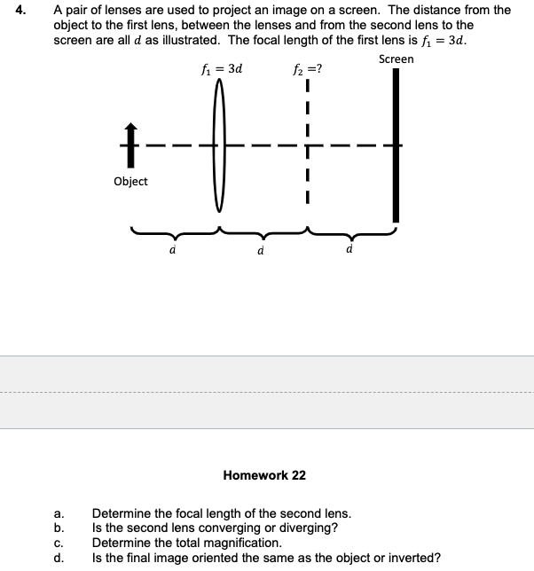 Solved A pair of lenses are used to project an image on a | Chegg.com