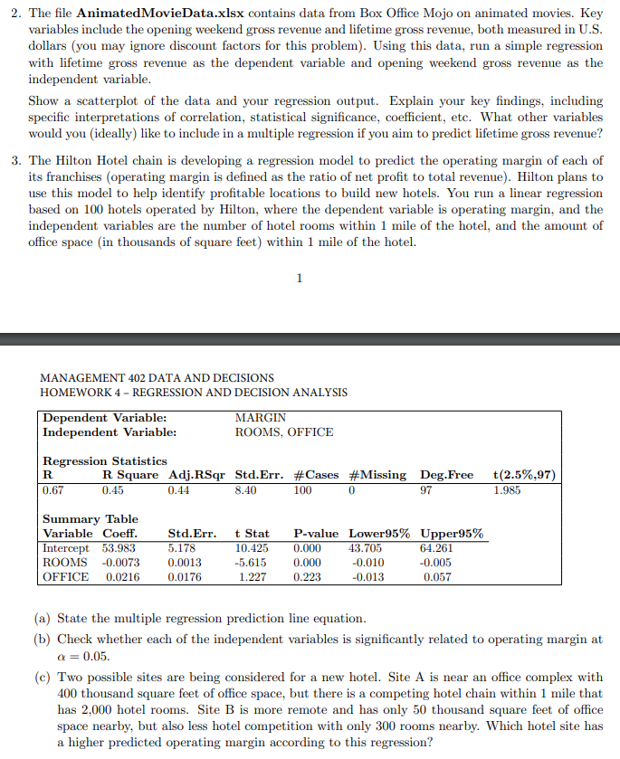 Solved 2. The file Animated Movie Data.xlsx contains data | Chegg.com
