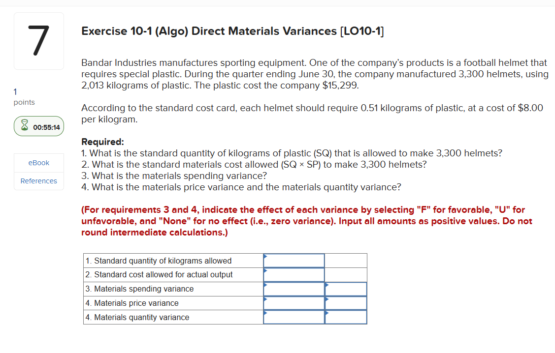 Solved Exercise 10-1 (Algo) ﻿Direct Materials Variances | Chegg.com