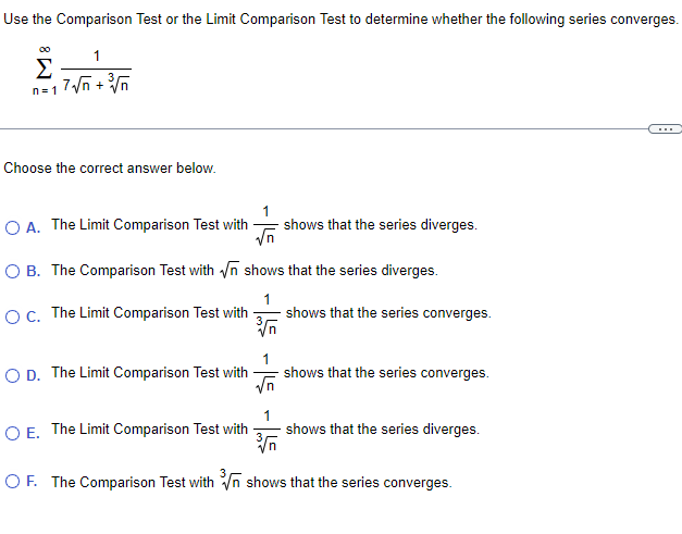 Solved Use the Comparison Test or the Limit Comparison Test | Chegg.com