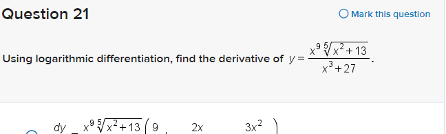 Solved Using logarithmic differentiation, find the | Chegg.com