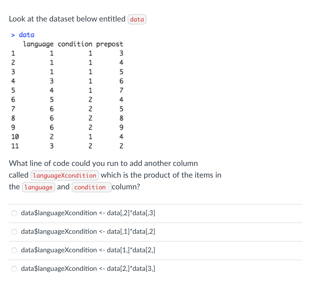 Solved Look at the dataset below entitled dataWhat line of | Chegg.com