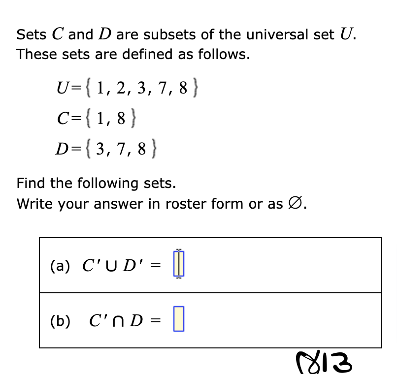 Solved Sets C and D are subsets of the universal set U These | Chegg.com