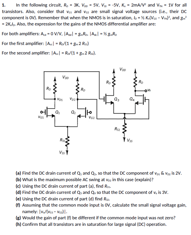 Solved 1. In the following circuit, Ro = 3K, Vpp = 5V, Vss = | Chegg.com