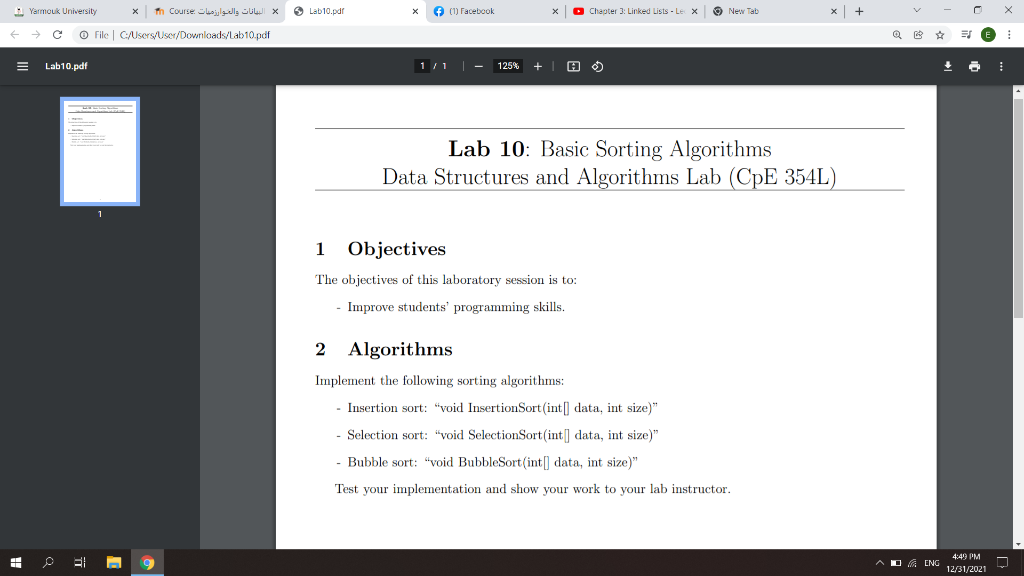 Solved Yarmouk University * البيانات والعوارزميات بنا ڈالا * | Chegg.com