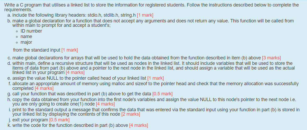 Solved Write A C Program That Utilises A Linked List To 2973