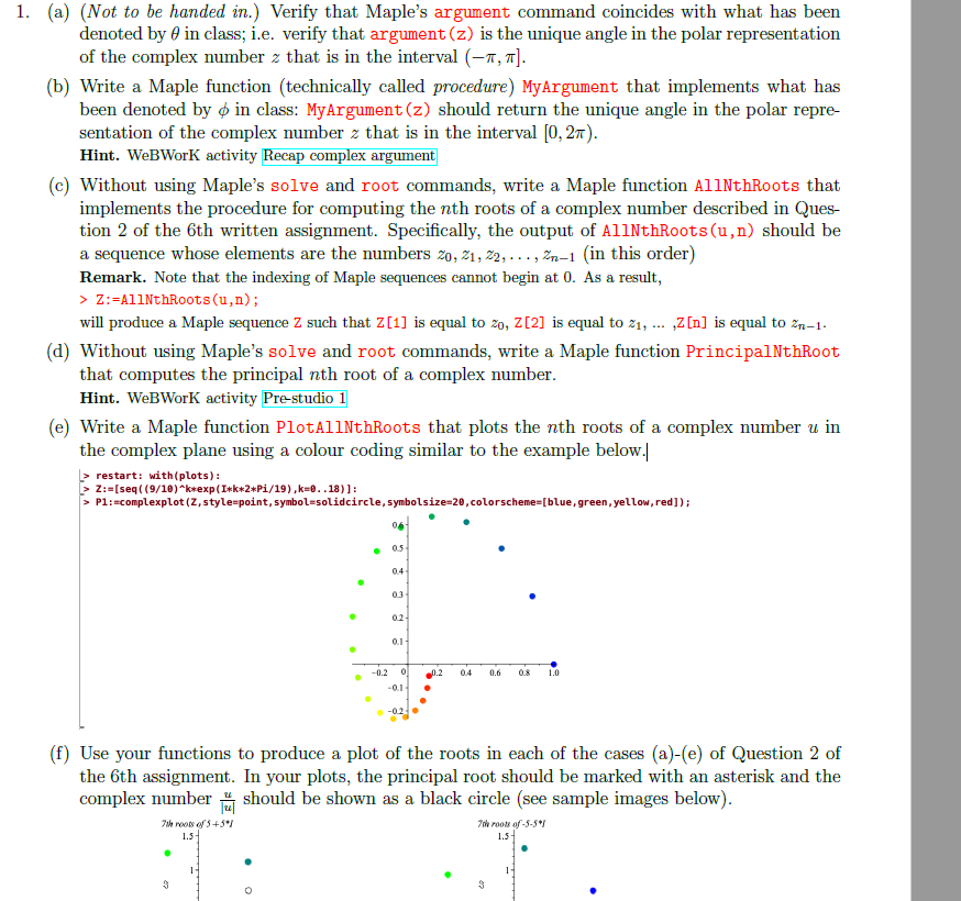 1. (a) (Not to be handed in.) Verify that Maple's | Chegg.com