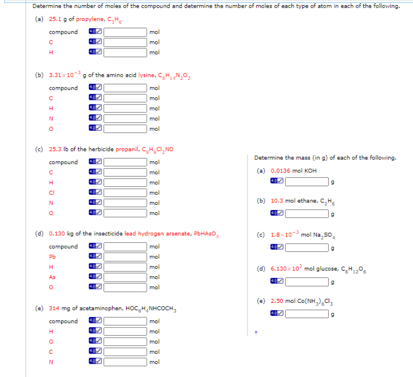 Solved Determine the number of moles of the compound and | Chegg.com
