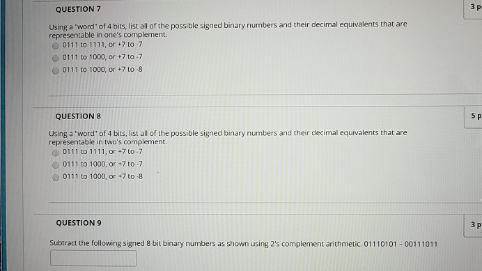 Solved QUESTION 7 3 p Using a 'word" of 4 bits, list all of | Chegg.com