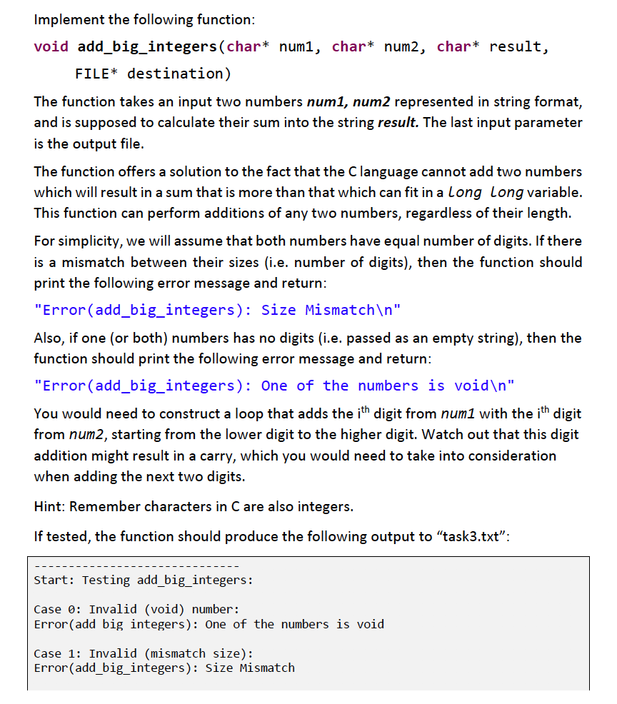 Solved Implement the following function: void | Chegg.com