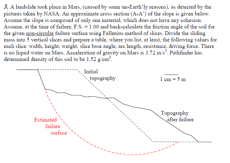 Solved 3. A landslide took place in Mars, (caused by some | Chegg.com