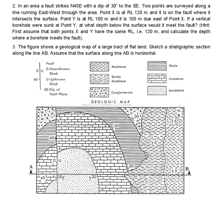 Solved А 40m Shale 1. Opposite is a geological map of a flat | Chegg.com