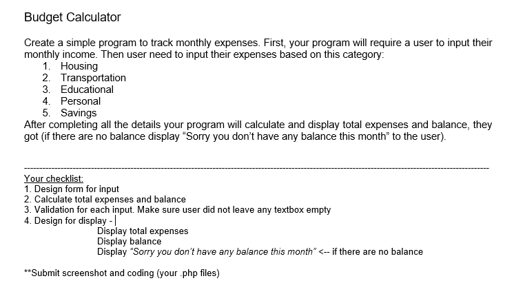 Solved language use : php using a xampp(localhost). Need to | Chegg.com