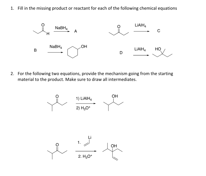 Solved 1. Fill in the missing product or reactant for each | Chegg.com