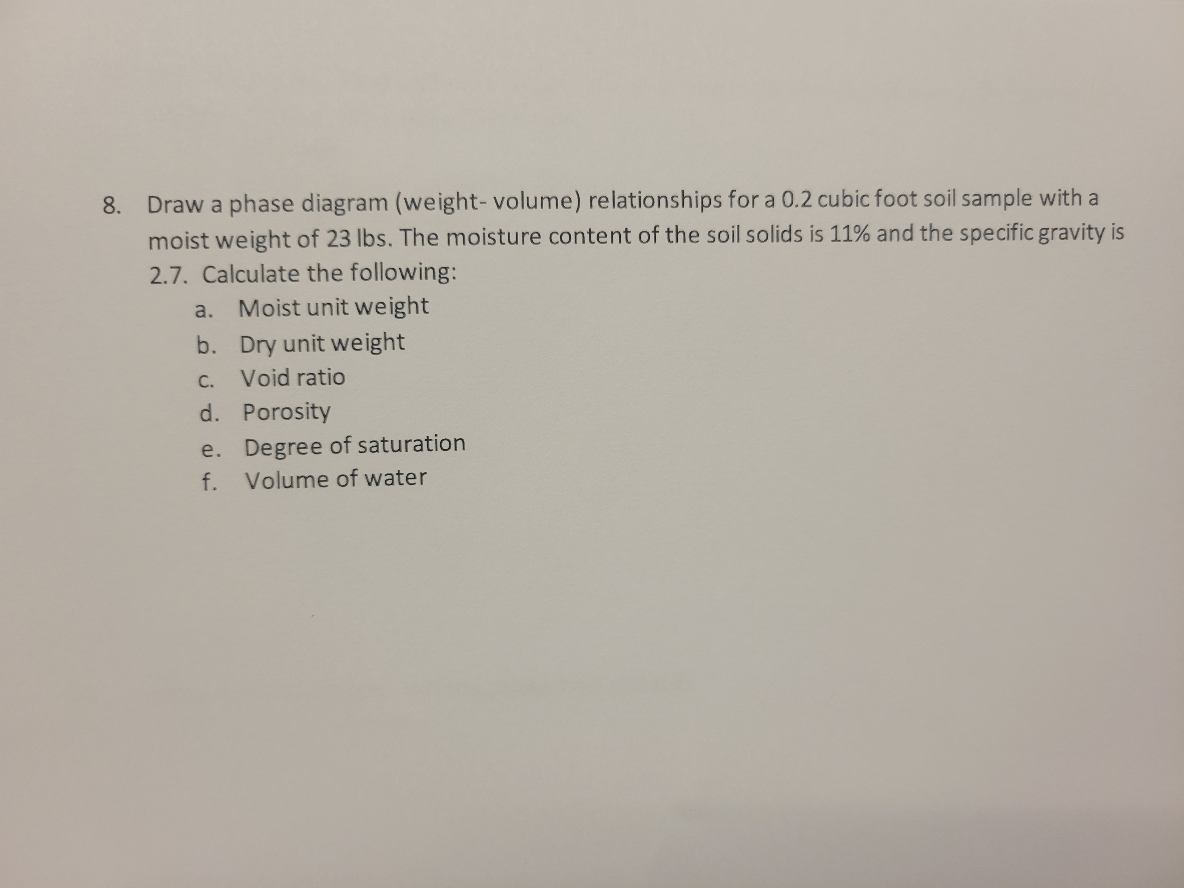 Solved 8. Draw a phase diagram (weight-volume) relationships | Chegg.com