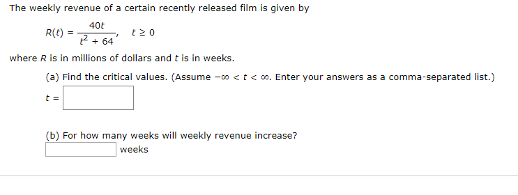 Solved The weekly revenue of a certain recently released | Chegg.com