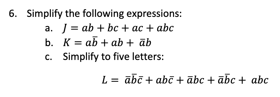 Solved Simplify the following expressions in the image: The | Chegg.com