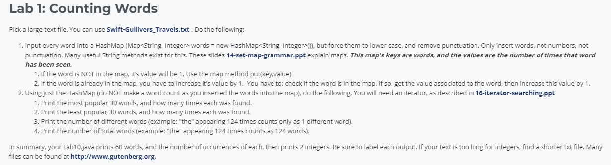 Solved Lab 1: Counting Words Pick a large text file. You can | Chegg.com