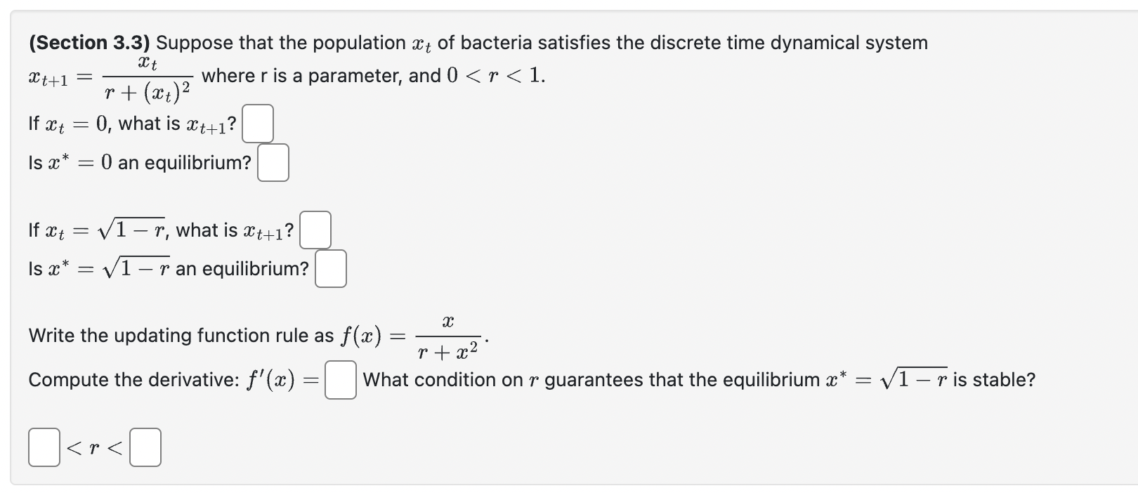 Solved (Section 3.3) Suppose that the population xt of | Chegg.com