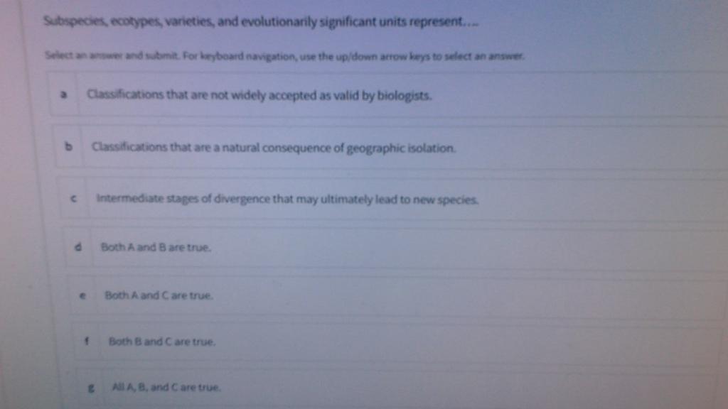 Solved Subspecies, ecotypes, varieties, and evolutionarily | Chegg.com
