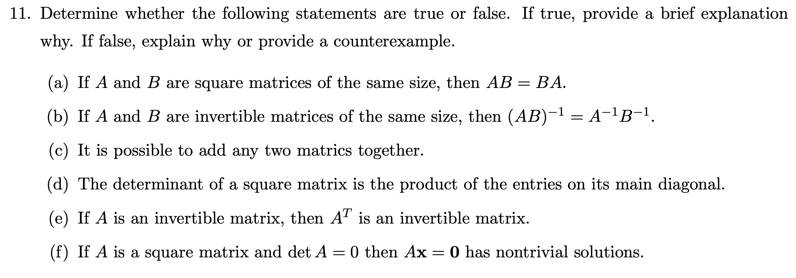 Solved Determine whether the following statements are true | Chegg.com