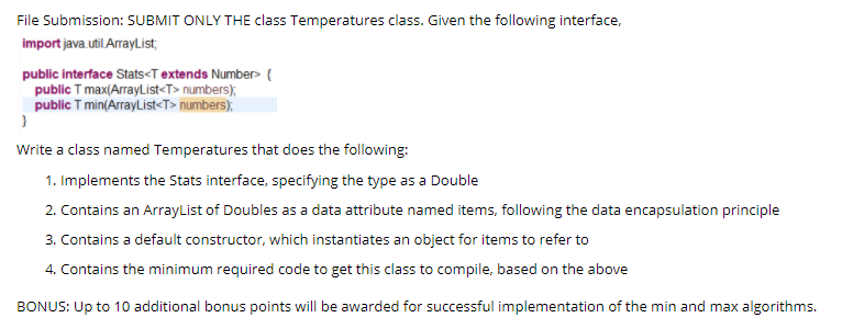 Solved File Submission: SUBMIT ONLY THE class Temperatures | Chegg.com