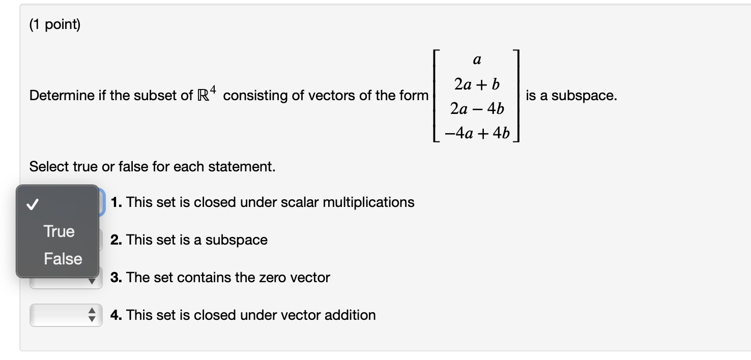 Solved (1 point) а Determine if the subset of R4 consisting | Chegg.com