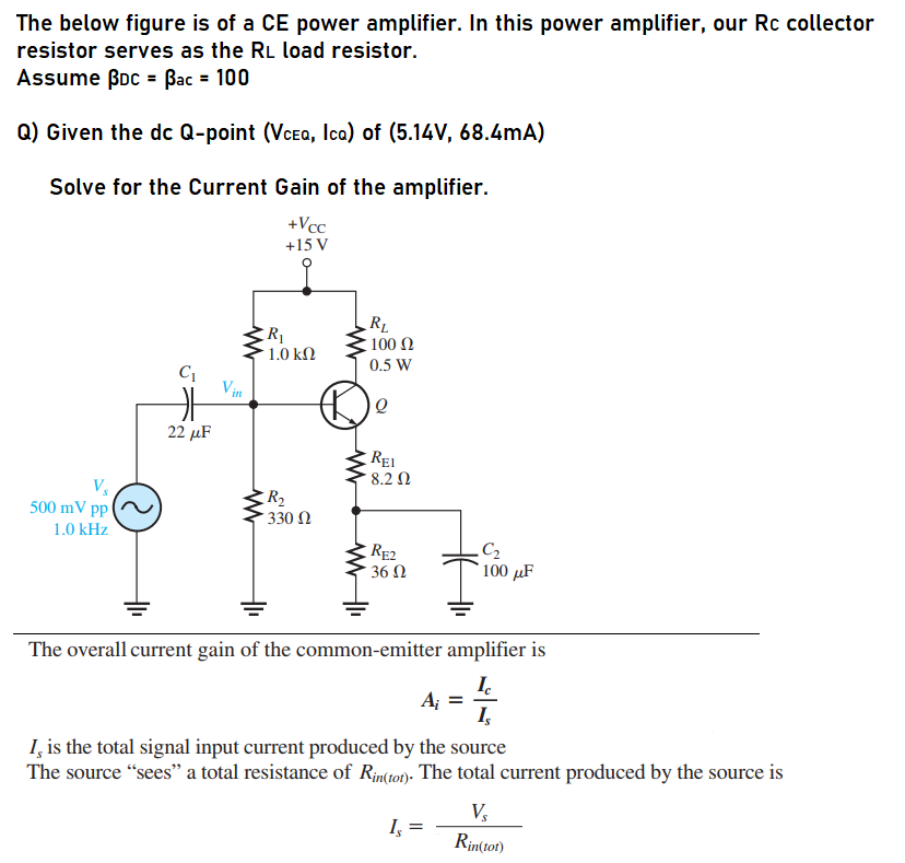 Solved The below figure is of a CE power amplifier. In this | Chegg.com
