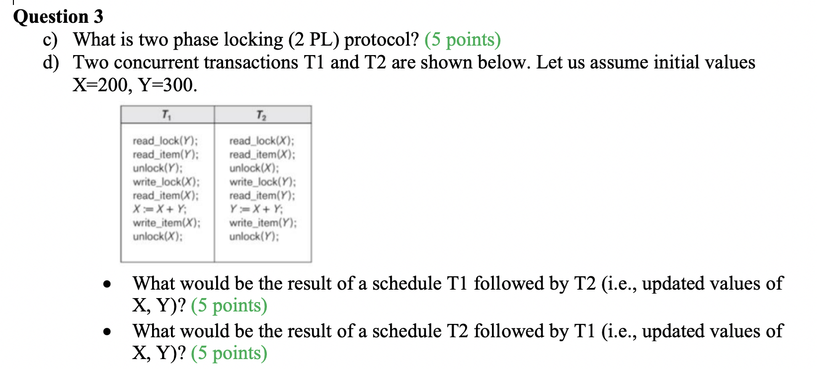 Solved Question 3 c) What is two phase locking (2 PL) | Chegg.com