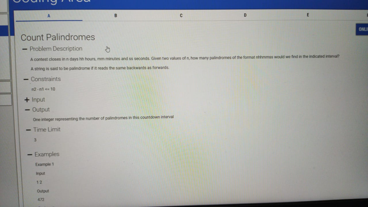 Solved B С D E ONLII Count Palindromes Problem Description A | Chegg.com